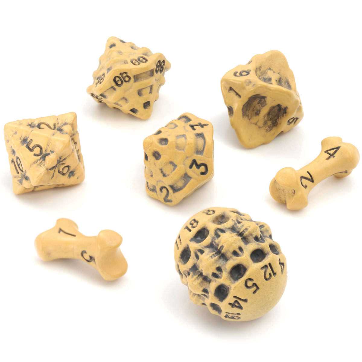 Skull & Bone Dice Set - Complete set of 7 DND Bone Dice Set | LYNX RPG