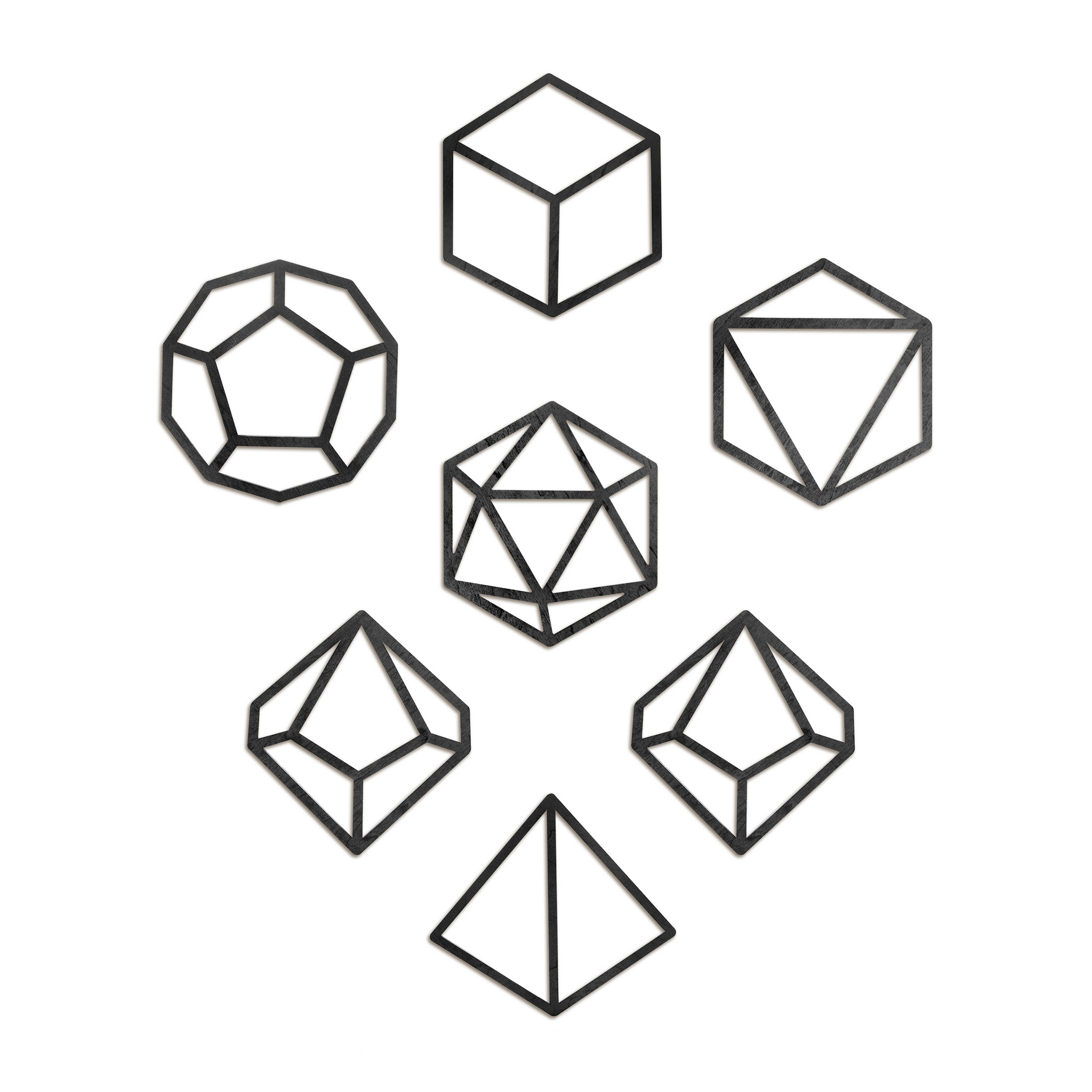 Wooden Dice Outline Decor | Set Of 7 | Perfect RPG/DND/Fantasy poster.